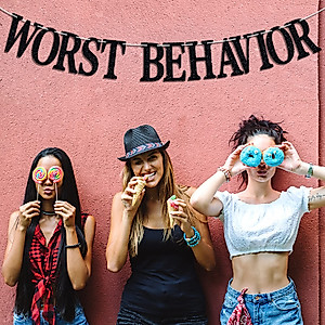 Black Glitter Worst Behavior Banner, Drake Party Decor, Baby Shower/Bridal Shower/Wedding/Birthday Party Decoration Supplies, Photo Backdrop