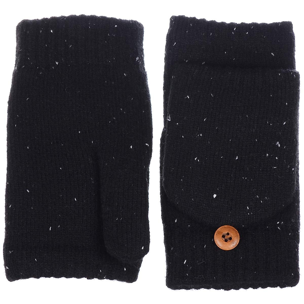 Be Your Own Style BYOS Womens Winter Soft Warm Plush Fleece Lined Convertible Fingerless Marble Speckled Knit Mittens Gloves Glittens W/Thumb Flaps (Black)