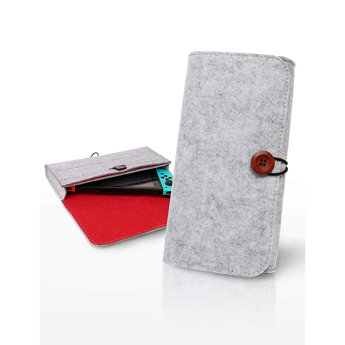 FNEIAE Switch Carrying Case, Ultra Slim Professional Protective Felt Pouch for Nintendo Switch with 5 Game Cartridges Holders - Light Grey