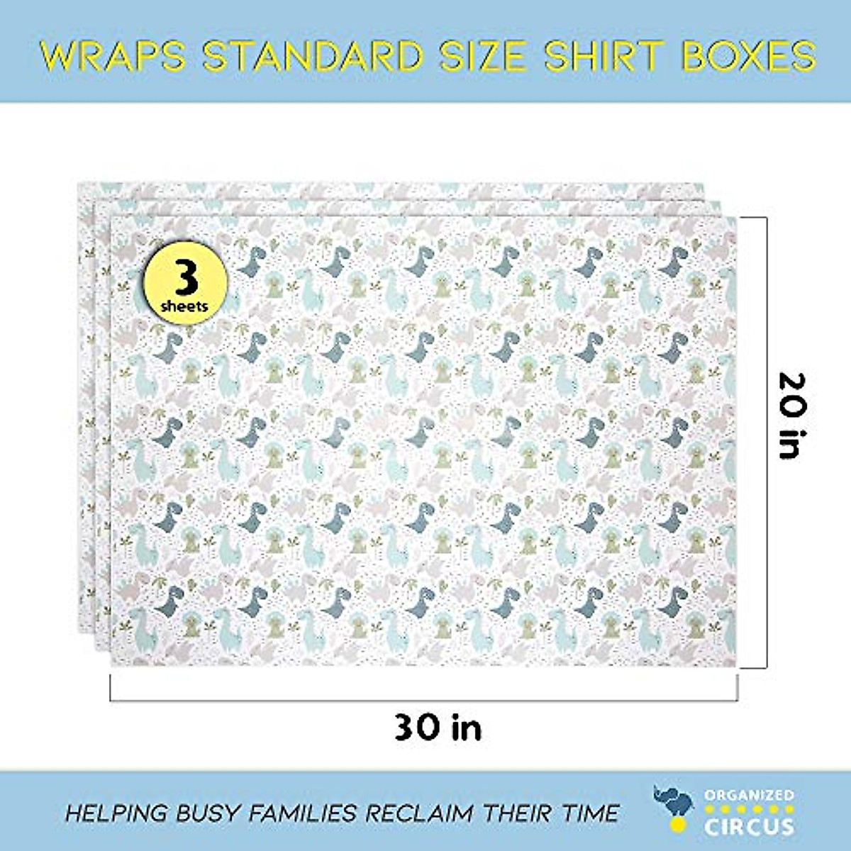 Dinosaur Wrapping Paper with Matching Cards - Premium Happy Birthday Wrapping Paper for Boys and Girls includes 3 Folded Sheets 30 x 20 inches and 3 Coordinating Gift Cards Great for Three Rex Birthday Party Decorations and Baby Wrapping Paper