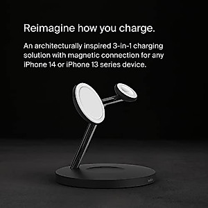 Belkin MagSafe 3-in-1 Wireless Charging Stand - 2ND GEN w/ 33% Faster Wireless Charging for Apple Watch - iPhone 14, 13 & 12 series & AirPods - MagSafe Charging Station For Multiple Devices - Black