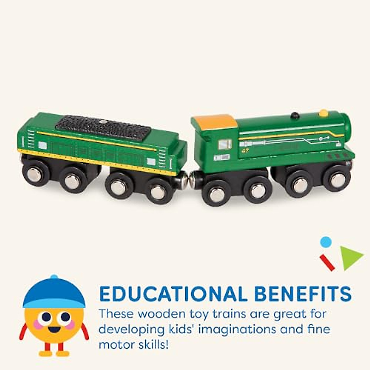 Battat – Classic Trains – 6Pc Wooden Railroad Set – Magnetic Toy Trains – Train Engines & Cars – 3 Years + – Wooden Locomotives & Freight Cars