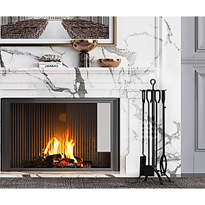 Fire Beauty 5 Pieces Fireplace Tools Sets Fireplace Accessories Tools Holder with Handles Tools for Indoor Fireplace Decor Outdoor Fire Pit Modern Tool(Black)