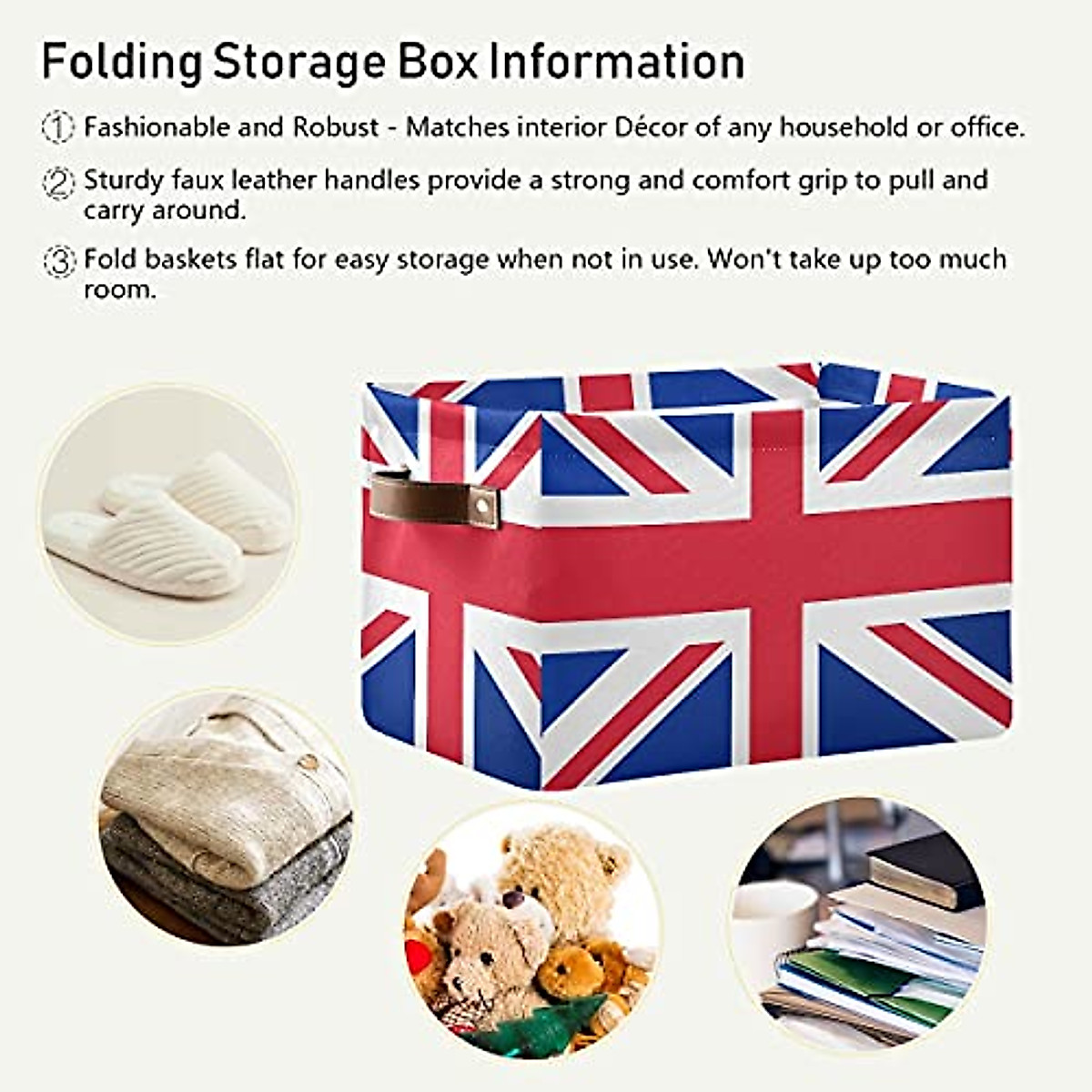 AUUXVA UK Flag Storage Bin - Vintage Collapsible Basket for Home & Office