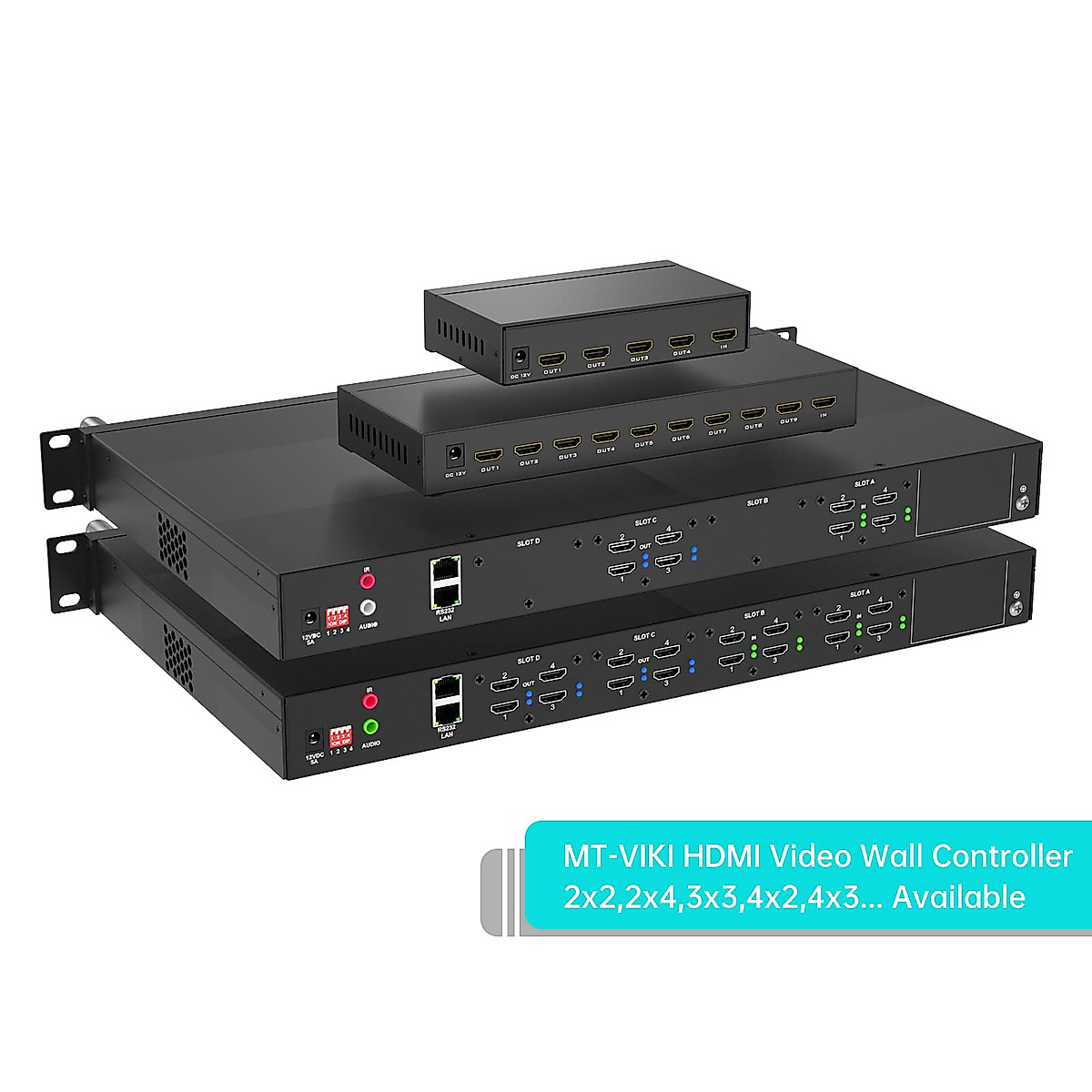 MT-VIKI 4K@30Hz Video Wall Controller 2X2, Point-to-Point TV Wall Controller Support Resolution UP to 4K@30Hz for 2X2 Mode, 8K@30Hz for 1X4 Mode, 180° Degree Rotate (2 Input 4 Output)