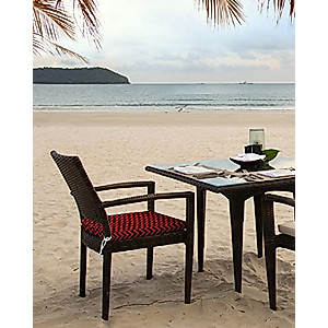 Porch Outdoor Chair Seat Cushion Covers Set Simple Ripple Waterproof Chair Pad Cover Black Red Chevron Stripe Slipcovers 4 Pack 20" x 18" x 4"