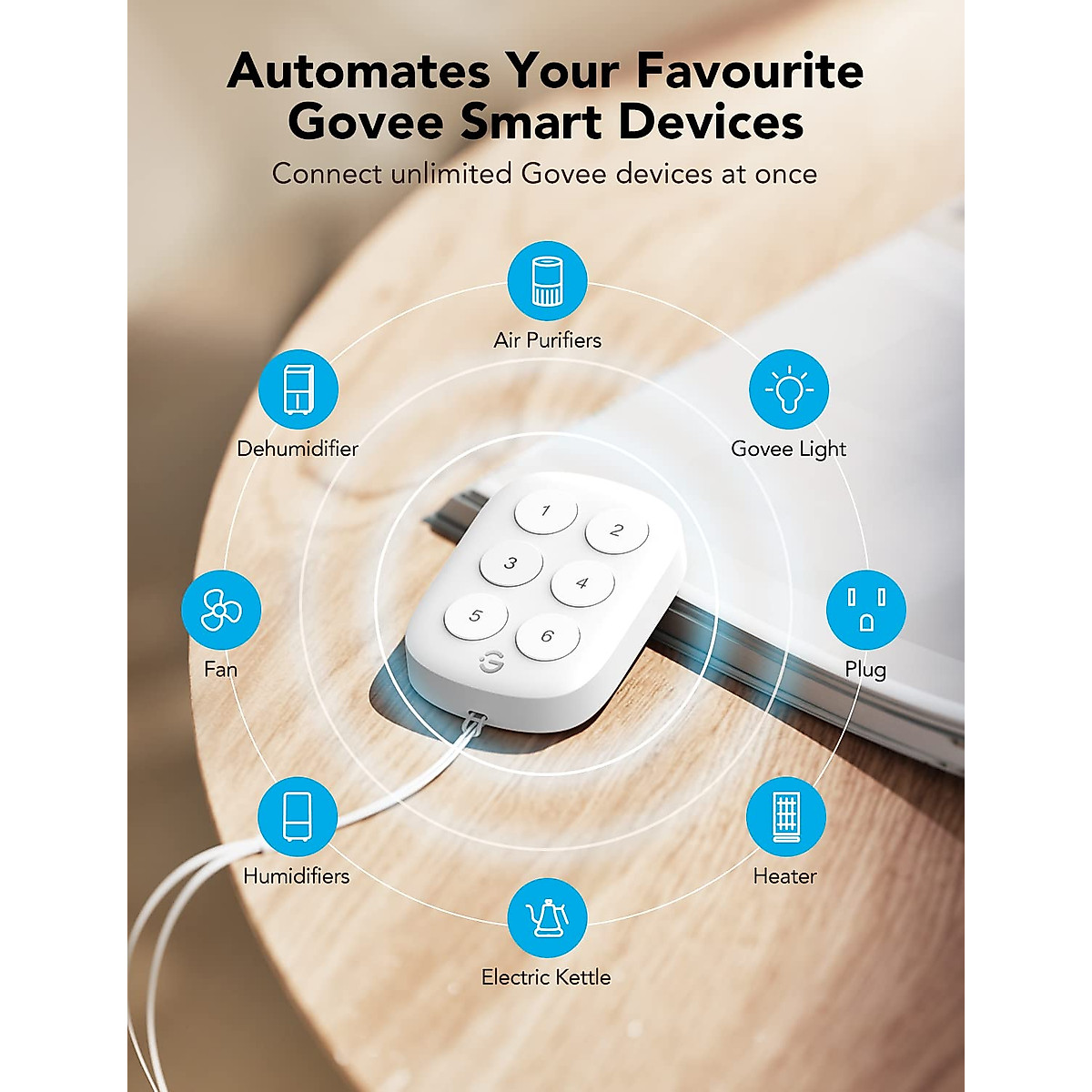 GoveeLife Wireless Mini Smart 6 Button Sensor, Group Control Multiple Devices, Versatile Control Button, Battery Powered, Supports Most Govee Smart Products