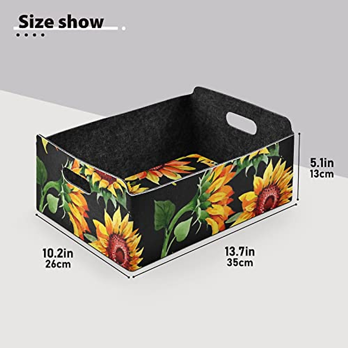 NFMILI Fabric Storage Cube Sunflowers Painting Decorative Foldable Storage Basket Organizer with Handles Rectangle Thick for Multi Use 13.7×10.2×5.1 Inch