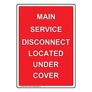 ComplianceSigns.com Vertical Main Service Disconnect Located Under Cover Label Decal, 5x3.5 in. 4-Pack Vinyl for Electrical