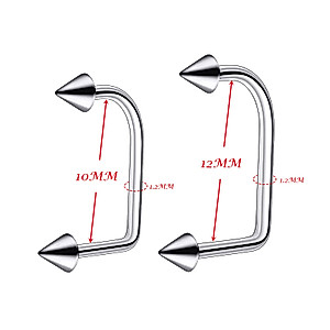 Oyaface 4 PCS 16G(1.2mm) Lip Ring Stainless Steel Monroe Labret Lippy Loop U Shape Rings Piercing Jewelry Black Silver 10mm