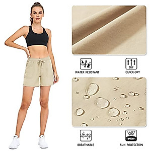YAMXDM Women's Hiking Shorts, Golf Running Shorts Quick Dry Workout Summer Sports Shorts with Lightweight Pocket Khaki