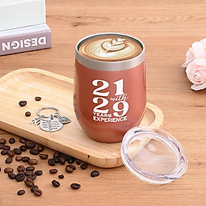 LiqCool 50th Birthday Gifts for Women, 21 with 29 Years Experience Wine Tumbler, 50 Year Old Gifts for Women, 12 Oz Birthday Tumbler Gifts Set for Best Friends, Mom, Sister, Wife, Aunt Turning 50
