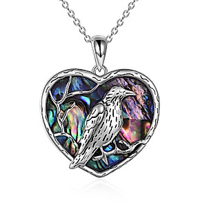 YFN Raven Pendant Necklace for Women Sterling Silver Abalone Shell Viking Raven Crow Gothic Jewelry Gifts for Women Men