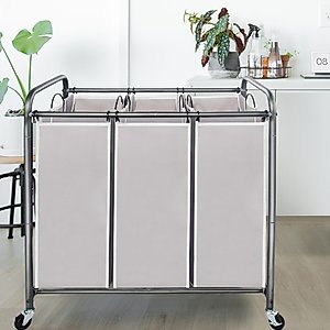 STORAGEIDEAS Laundry Sorter Hamper with Wheels, Heavy-Duty Laundry Sorter Rolling Cart, Lockable Wheels and Removable Bags, 3 Sections, Grey