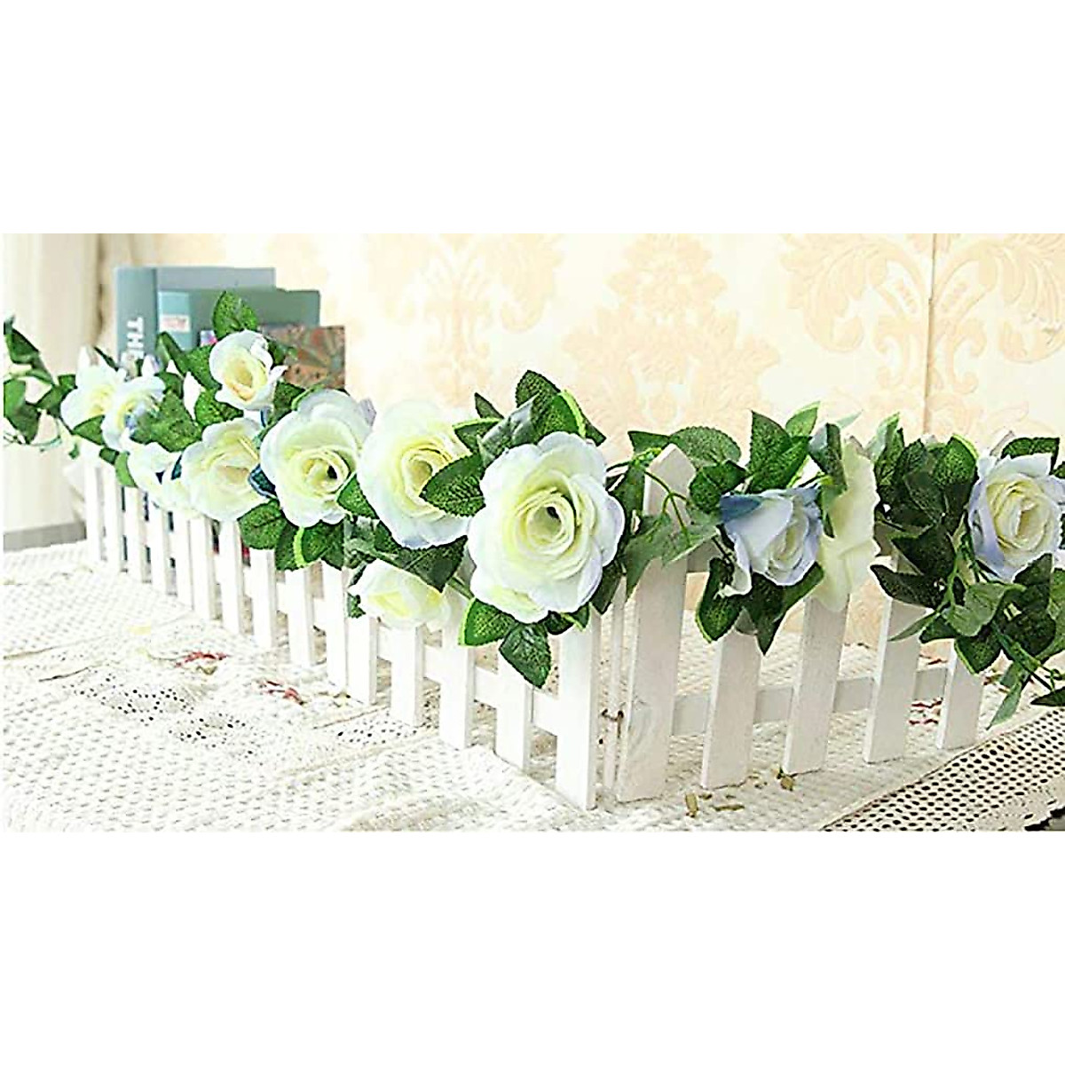 LNHOMY Lannu 2PCS 15 FT Artificial Rose Vine Garland Flowers Fake Flower Plants for Wedding Home Garden Party Hotel Decor, (Cream)