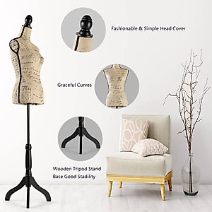 Encomle Dress Form Female Mannequin Torso, Height Adjustable Mannequin Body with Stand for Sewing, Display, Brown