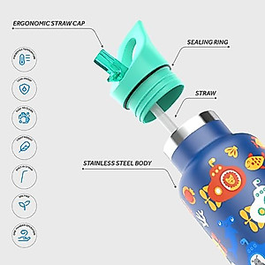 JEELA SPORTS Kids Water Bottle Stainless Steel with Straw -12 oz- Leak Proof & Double Wall Vacuum Kids Insulated Water Bottle, Toddler Water Bottles Kids, Pink