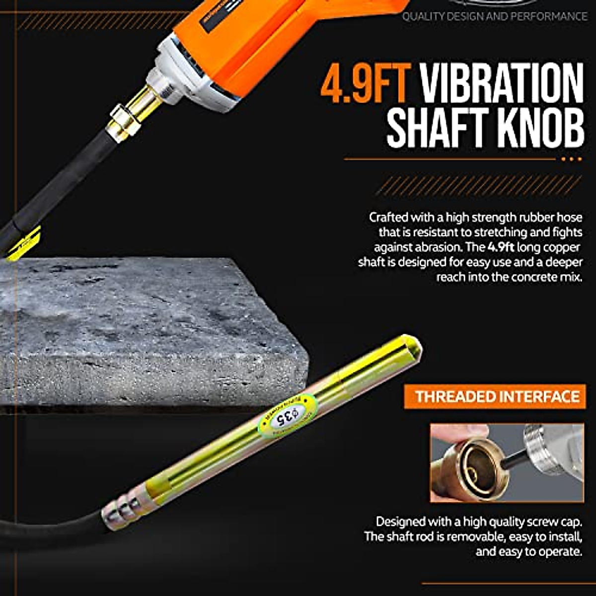 SuperHandy Concrete Vibrating Power Tool, 13k VPM, 4.9 Ft Flex Hose Immersion Shaft, Cement Vibrarator, Electric Corded Handheld, 110VAC 1HP Motor - Remove Air Bubble, Level & Mix Concrete