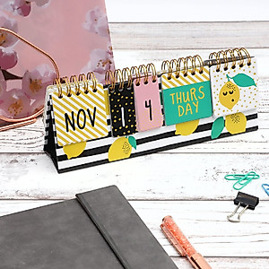 Paper Junkie Lemon Perpetual Flip Calendar for Office Desktop, Classroom Supplies, Desk Calendar with Day, Date, and Month Display for Planning, Home, Kitchen Decor (8 x 3.5 Inches)