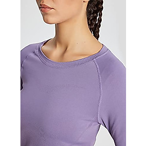 BALEAF Women's Long Sleeve Workout Athletic Seamless Shirts Tight Yoga Running Gym Fitted Tops with Thumb Holes Purple S