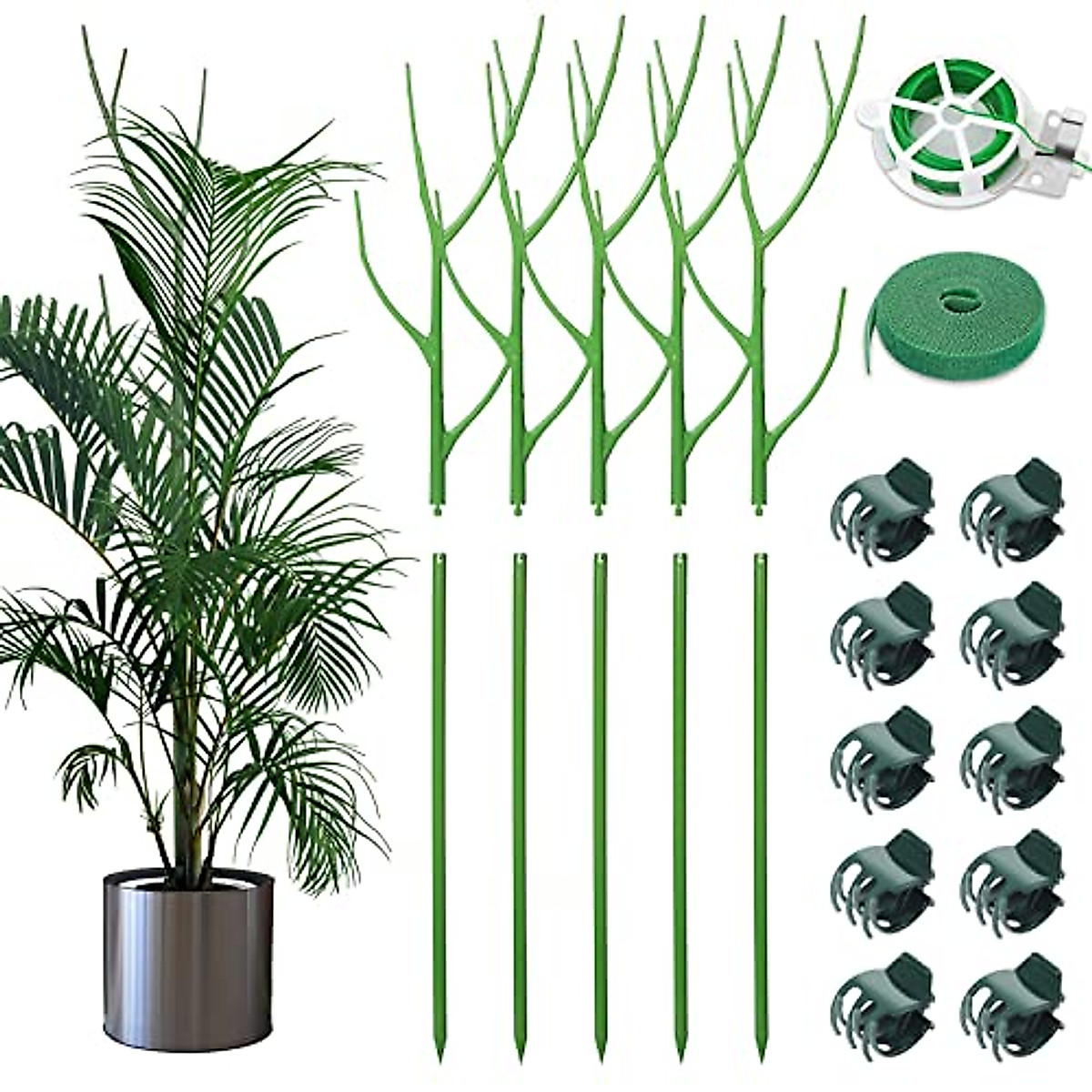 ROADPLUM 5 Pack 27.56" Detachable Twig Plant Support Stakes Set, Blends in to Plant, Branch Plant Sticks with Orchid Clips Twist Plant Ties, Twig Trellis for Indoor Outdoor Plants Potted Plants Flower