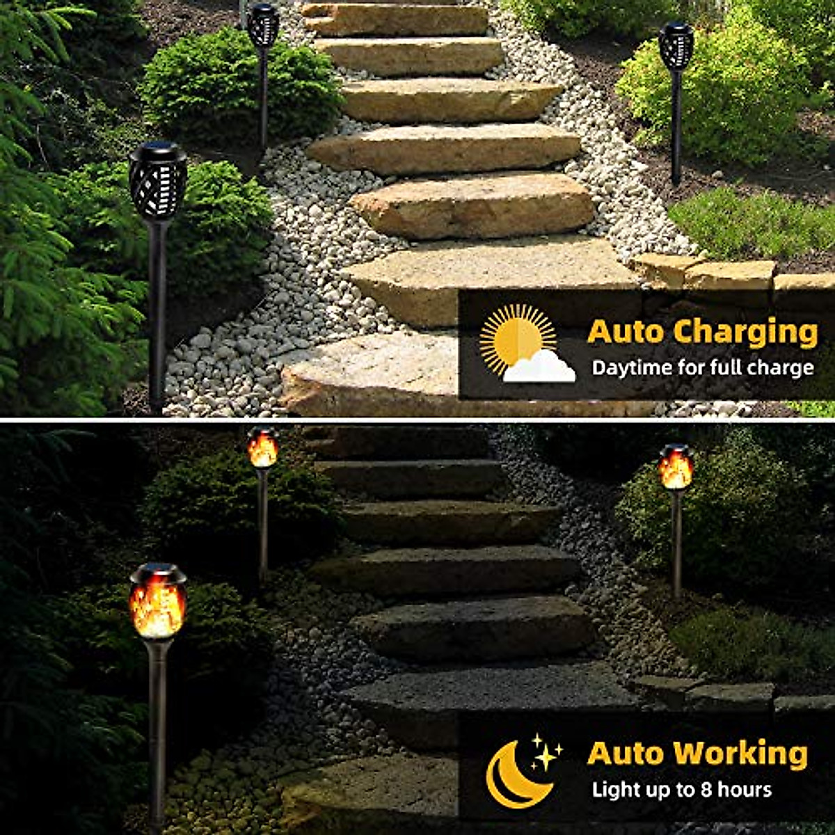 Grand patio Outdoor Solar Lights, Water-Resistant Flickering Flames Torch Light, Landscape Decoration Lighting, Pack of 8
