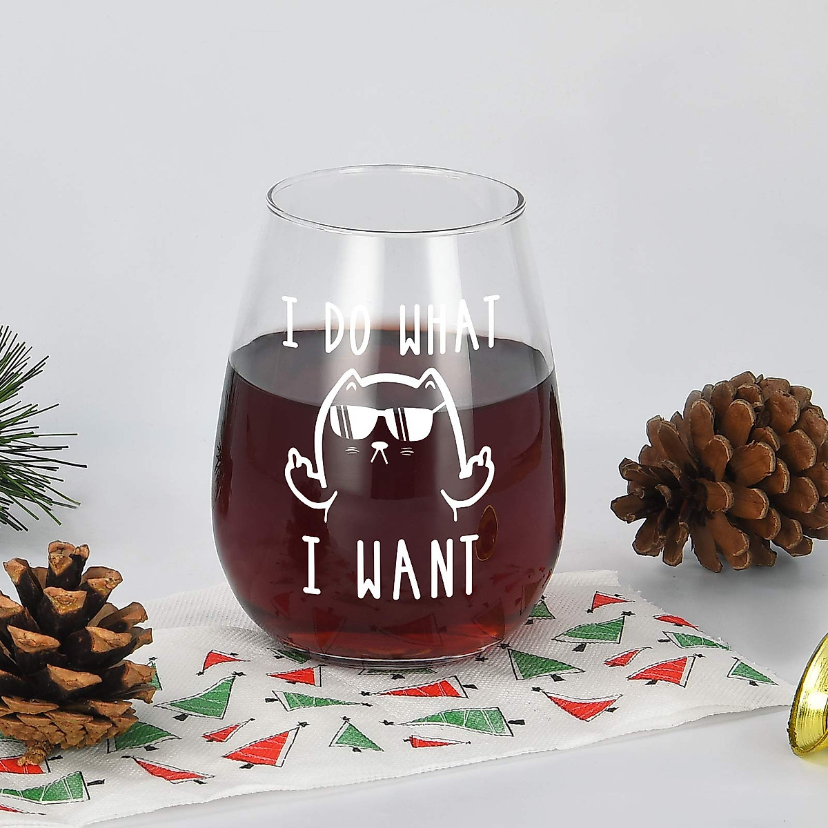 I Do What I Want Funny Wine Glass, Cat Stemless Wine Glass - Cat Lover Gifts for Women, Men, Cat Dad, Cat Mom, Cat Lover, Friends - Gift Idea for Christmas, Birthday