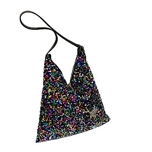 WIGUYUN Womens Mermaid Sequins Shoulder Bag Reversible Sequin Handbag Purse Sparkling Tote Shiny Hobo Bag,Black