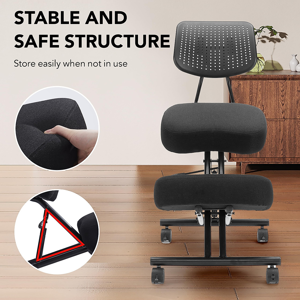 SOMEET Kneeling Chair Ergonomic with Back Support, Ergonomic Kneeling Chair with Brake and Smooth Gliding Casters, Adjustable Stool for Home and Office, Posture Chair to Relieve Back Pain, Black Linen