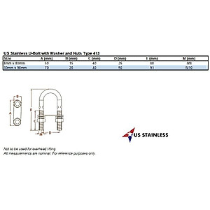 US Stainless Stainless Steel 316 UBolt M10 (3/8") by 90mm Marine Grade