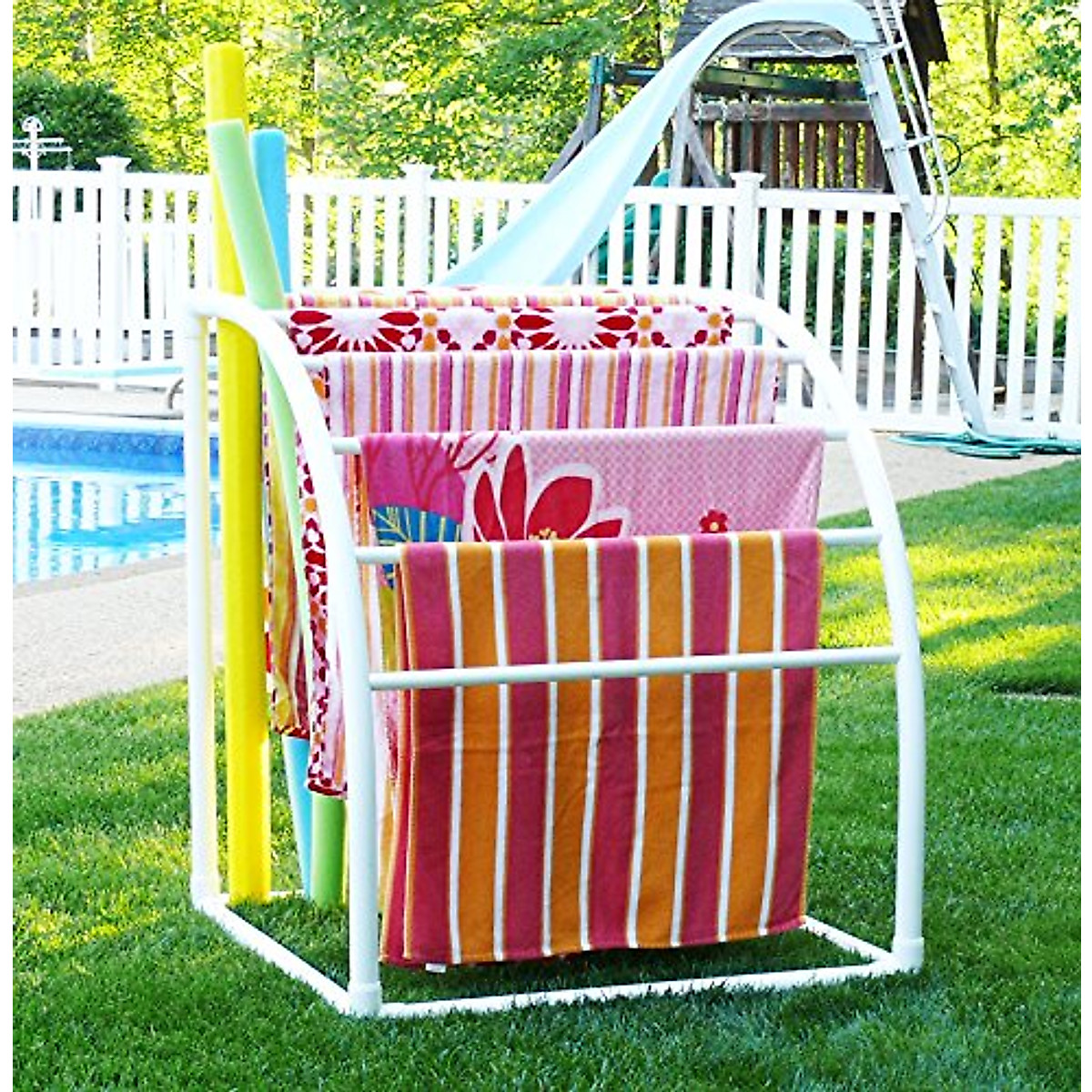 TowelMaid Original Curved 7 Bar Freestanding Outdoor Poolside Towel Rack Made in USA