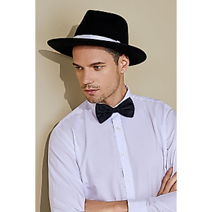 BABEYOND Fedora Hat for Men, 1920s Gatsby Panama Style, Black (Unisex-Adults)