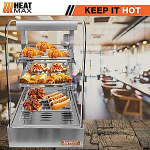HeatMax 141823 Small Commercial Stainless and Curved Glass 14 Inch Wide Food Warmer Display Case for Pizza, Chicken, Burgers, Patties, Empanadas or Any Hot Food, Saves Counter Space, Great Visibility