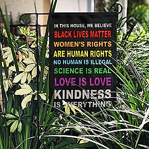 Pride Flag Garden Flags for in This House We Believe Science Is Real Black Lives Matter Vertical Double Sided 12.5"X18" Indoor Yard Outdoor Decoration