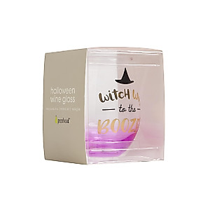 Pearhead Witch Way to the Booze Wine Glass, Fall Holiday Home Accessories, Halloween Stemless Wine Glass, 15 oz