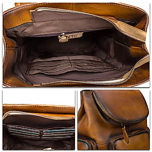 IVTG Genuine Leather Backpack for Women Vintage Real Leather Rucksack Fashion Knapsack Purse Daypack Bag High Capacity (Brown)