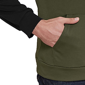 H HYFOL Men's Sweatshirt USA FLAG Patriotic Graphic Polyester Hoodies for Men Pocket Raglan Long Sleeve Sweatshirts(Olive Green,L)