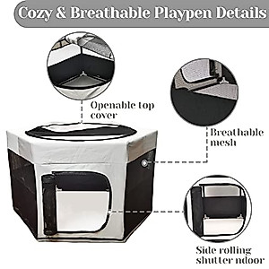 Fhiny Portable Rabbit Playpen, Breathable Small Animal Tent with Anti Escape Zippered Cover Portable Foldable Indoor Outdoor Exercise Fence for Bunny Ferrets Guinea Pigs Chinchillas Kittens (Grey)