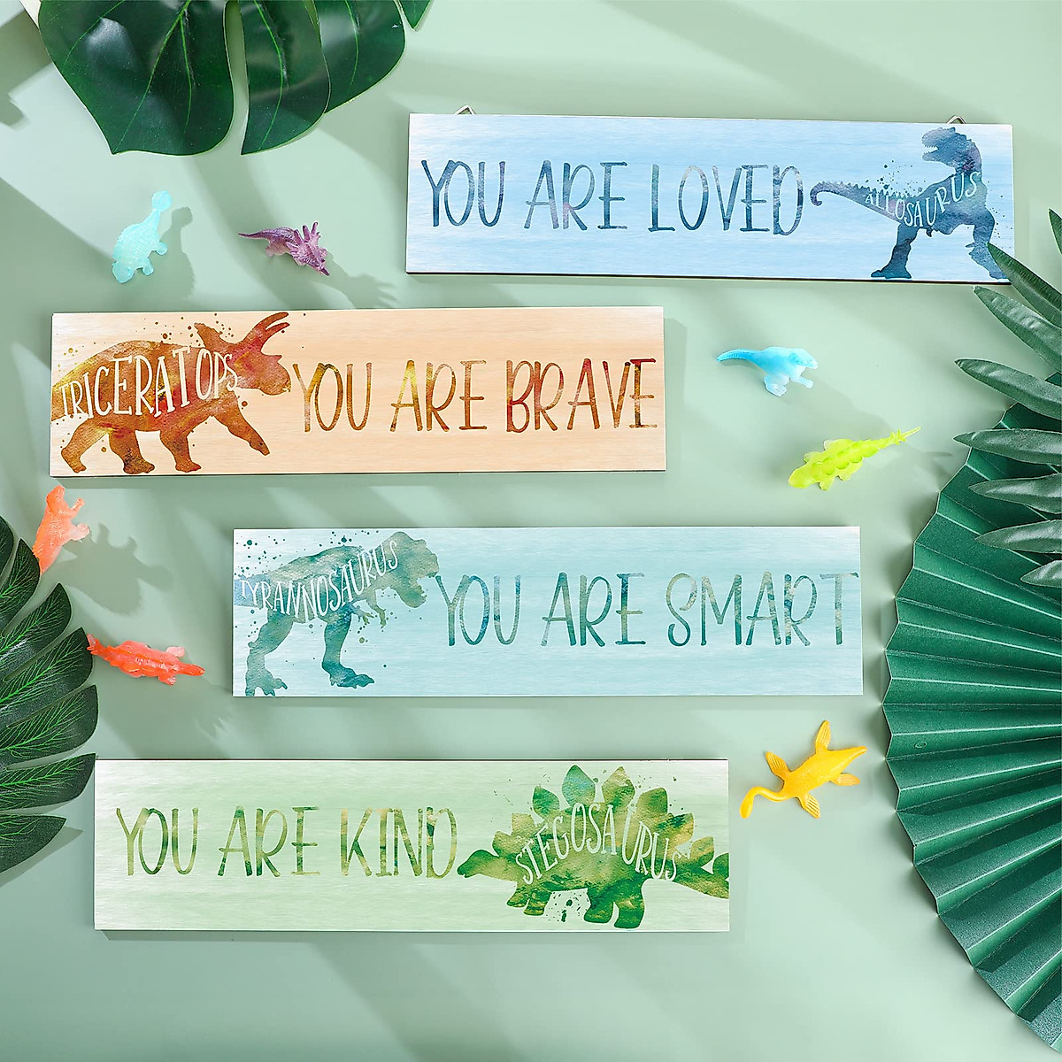 4 Pcs Dinosaur Wall Decor for Boys Room Inspirational Dinosaur Posters for Kids Dinosaur Wall Decor for Nursery Room Classroom Bedroom (16 x 5 Inch)