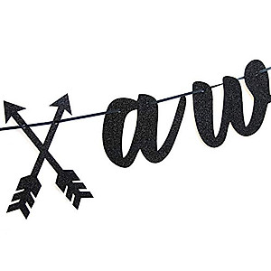 Adventure Awaits Banner - The Adventure Begins, Graduation / Retirement Birthday Baby Shower Travel Theme Party Decoration Supplies Black Glitter.