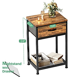 Kitstorack Night Stands Set of 2,End Tables with Drawer for Bedroom Side Table for Home, Small End Table Brown Wood Night Stand Bedroom Nightstands Bedside Table Set of 2 Bedroom Furniture