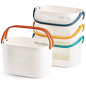 AVLA 4 Pack Portable Shower Caddy Basket, Plastic Storage Baskets with Handles, Drainage Toiletry Organizer Bin, Dorm Shower Tote Bag for Bathroom, Kitchen, Closet, Bedroom, College, Gym, Camp