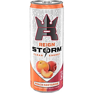 REIGN Storm, Peach Nectarine, Fitness & Wellness Energy Drink, 12 Fl Oz (Pack of 12)