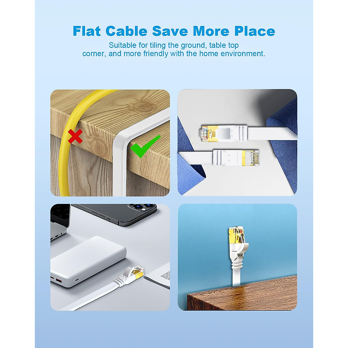 Yauhody CAT 8 Ethernet Cable 25 ft, High Speed 40Gbps 2000MHz Flat Heavy Duty Internet Cable with Gold Plated RJ45 Connector, Indoor&Outdoor Network Wire for Gaming,Router,Modem,PC,Laptop(White)