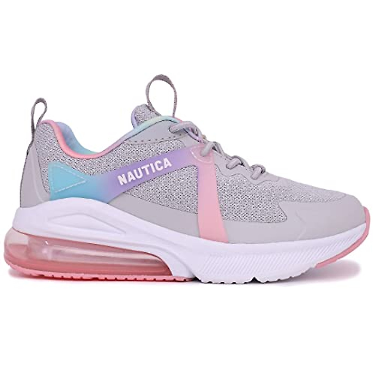 NAUTICA Girls Casual Air Bubble Bungee Slip-On Fashion Sneakers -Walking Shoes-Lightweight Joggers- for Girls - Boys - Little Kid - Big Kid-Westbrook Girls-Grey Pink Sparkle-2