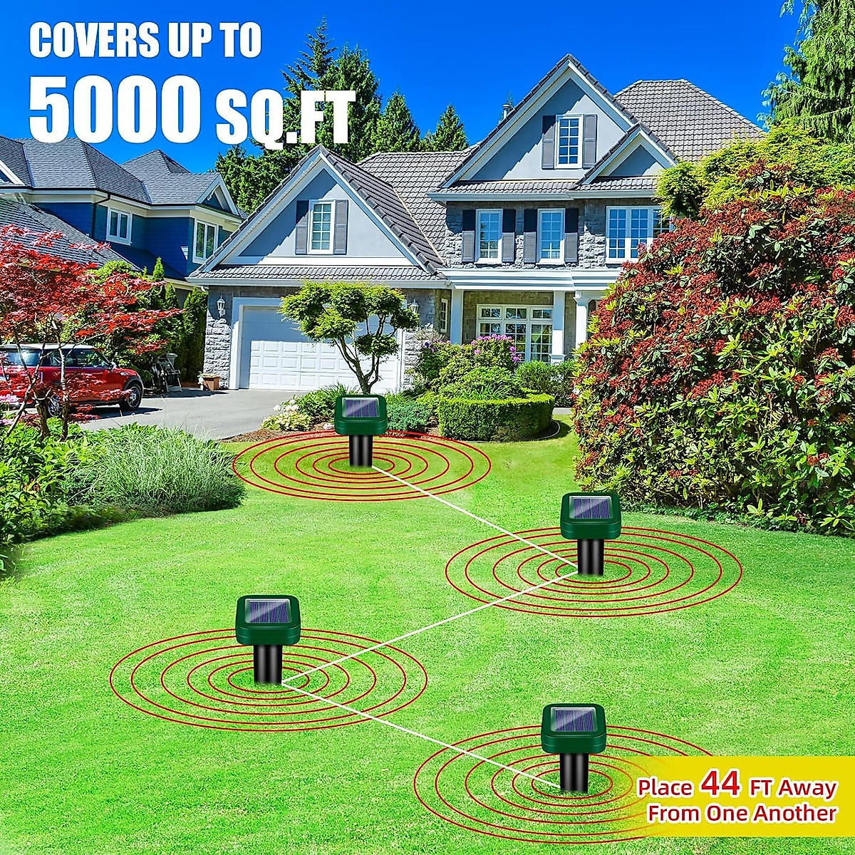 8 Pack Solar Mole Repellent Spikes, Ultrasonic Animal Repellent Outdoor Solar Powered Waterproof Sonic Burrowing Mole Deterrent Stake for Mole Vole Groundhog Gopher Armadillo Snake for Yard Lawns