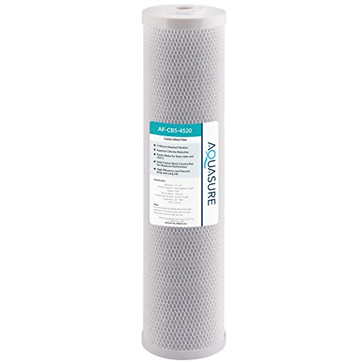 Aquasure Fortitude 5-Micron Coconut Carbon Block Whole House Replacement Water Filter - 20" x 4.5"