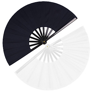 MDDRUIQI Hand Fans for Women Foldable - Rave Fan - 2 Pack Large Folding Fan | Halloween Party Favors - Nylon-Cloth Vintage Retro Fabric Fans Chinese Kung Fu Tai Chi Festival Dance Hand Held Fan