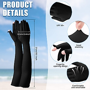 Jecery 2 Pairs UV Long Sun Gloves Women's Sunblock Driving Gloves Non Slip Full Finger Arm Sun Protective for Outdoor Sports (Black, White)