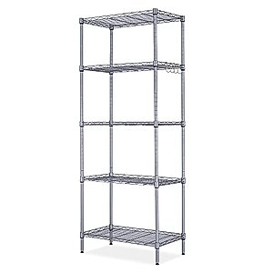 ZTBGY 5 Tier Storage Rack Adjustable Wire Shelving Unit Rack Shelf with Leveling Feet Steel Organizer Rack for Laundry Bathroom Kitchen Pantry Closet (21.6L x 12W x 59.1H) (Silver)